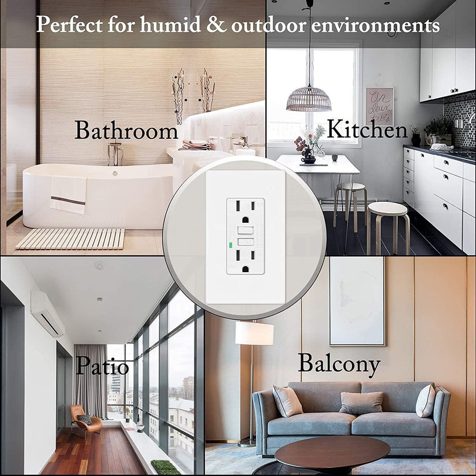 GFI GFCI Outlet 15/20 Amp Self-Test Outlets Weather Resistant with Led ...