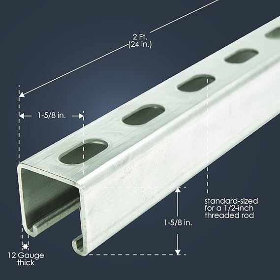 1-5/8 in 12 Gauge Metal Strut Channel Slotted Back Electro-Galvanized ...