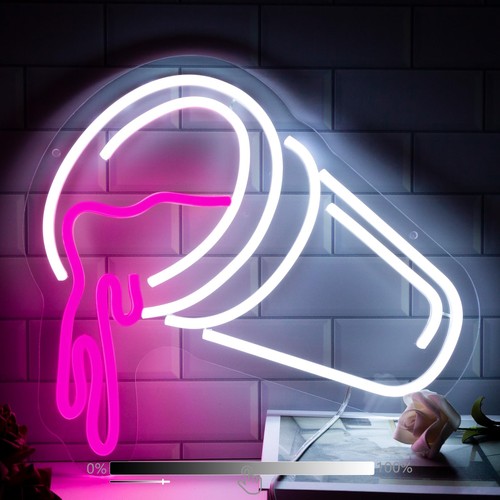 Moodion Double Cups Neon Sign for Wall Decor, Dimmable Pink Neon Lights ...