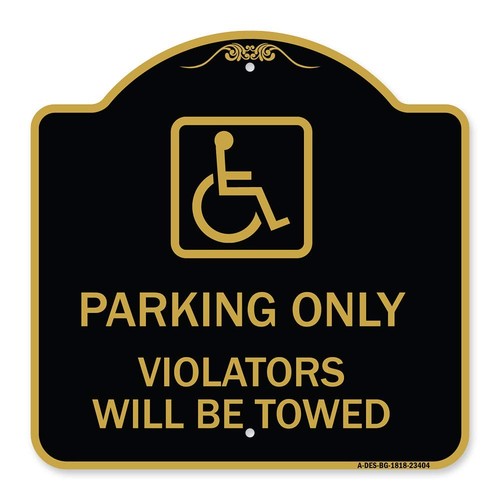 Handicap Parking Only Sign Tow Warning Black Gold 18x18 Aluminum Made ...