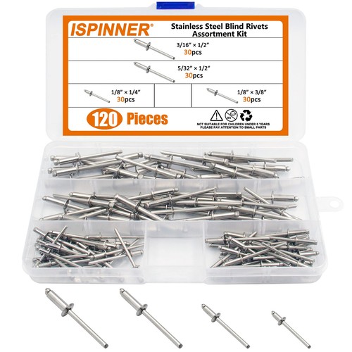 120pcs 304 Stainless Steel Blind Rivets, Pop Rivets Assortment Kit | eBay