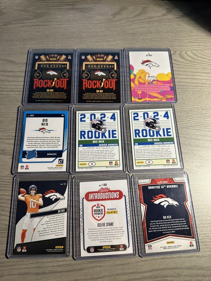 (9) 2024 Panini Bo Nix Rookie Card Lot RC x9 Absolute Donruss Score | eBay