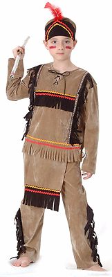 Native American Boy Costume 3 Piece Brown & Black Fringed Top Pants ...