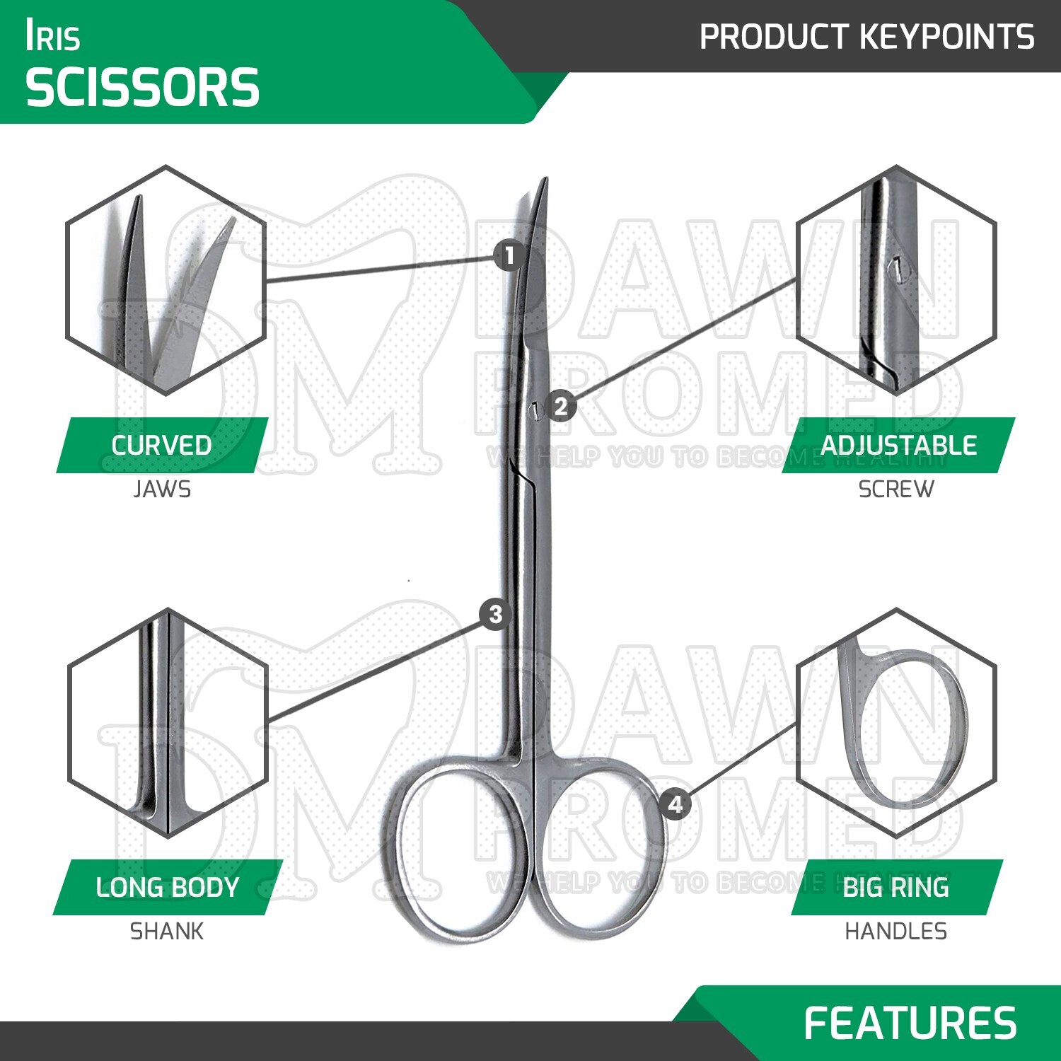 Iris Scissors 3 Pcs Set 4.5” Curved Jaws Dental Surgical Instrument ...
