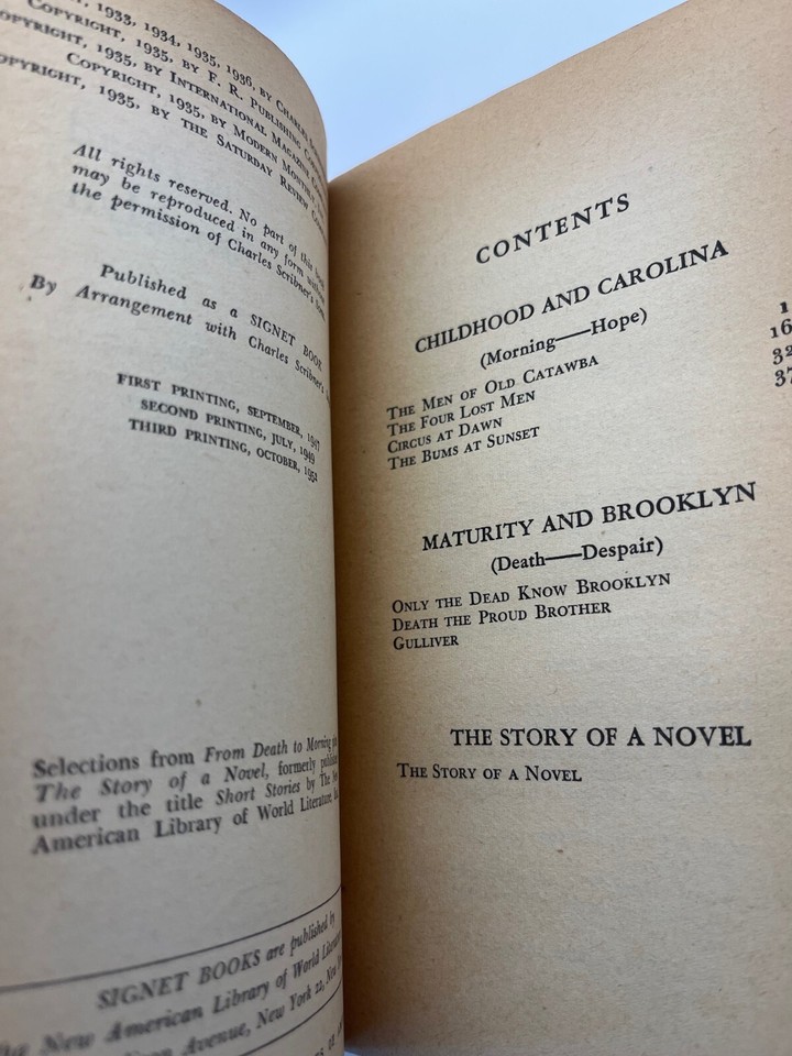 ONLY THE DEAD KNOW BROOKLYN by Thomas Wolfe, Signet 1952 vintage ...