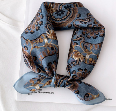 100% Silk 20" Small Square Scarf Women neckerchief Wrap floral blue ...
