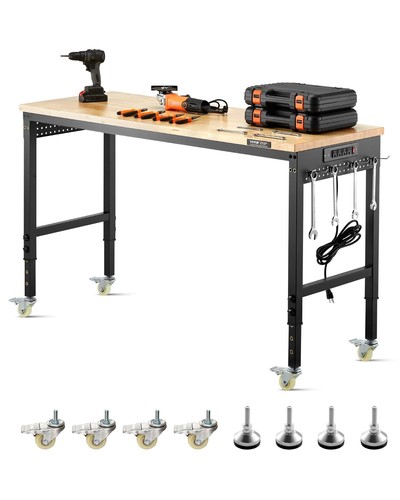 60-Inch Adjustable Workbench,2000 lbs Load,Work Bench with Power Outlet ...
