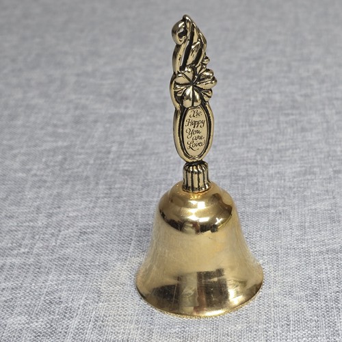 Vtg Hand Held SMALL Bell Brass Engraved BE HAPPY YOU ARE LOVED | eBay