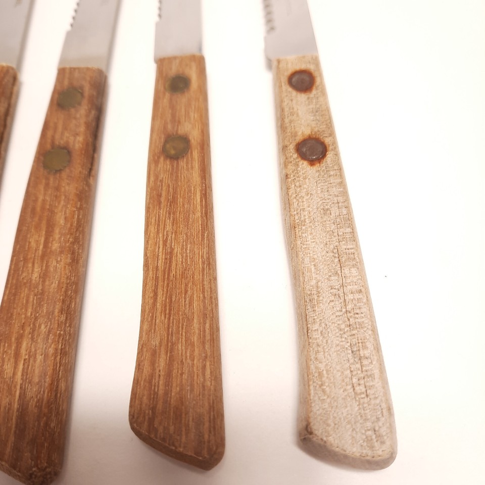 Vintage 6 Pc Steak Knives Serrated Stainless Steel Wood Handles 5 Japan ...