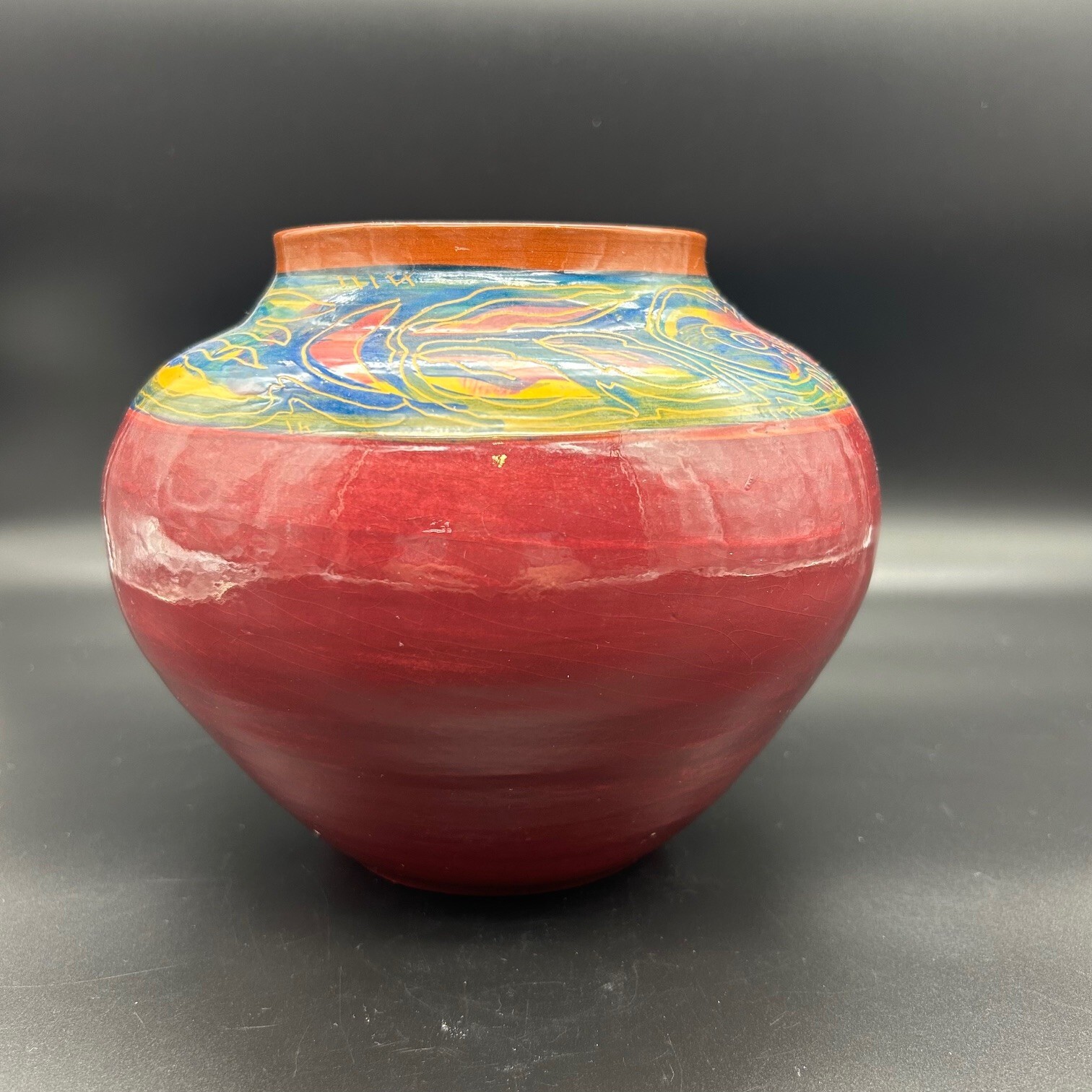 Hand Thrown Colorful Incised Pottery Vase Artist Signed Hawk Wings | eBay