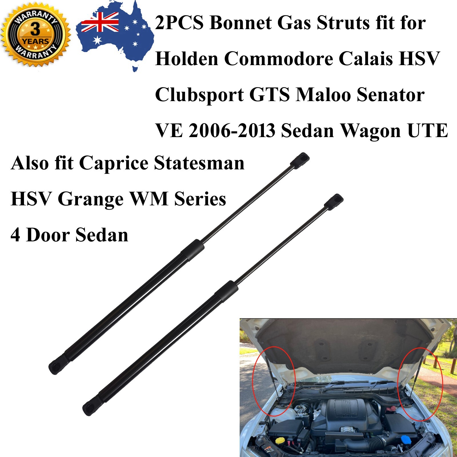 4 Bonnet+Boot Gas Struts Set For Holden VE Commodore Sedan with Spoiler ...