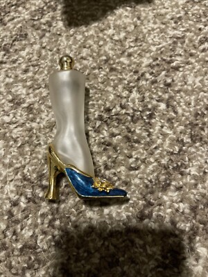 Frosted Glass Leg Perfume Dabber Bottle Enamel Rhinestone Gold-tone ...