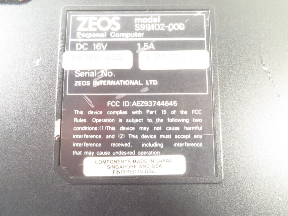 VINTAGE ZEOS NOTEBOOK 386 LAPTOP, Model: S99102-000, Powers On ...