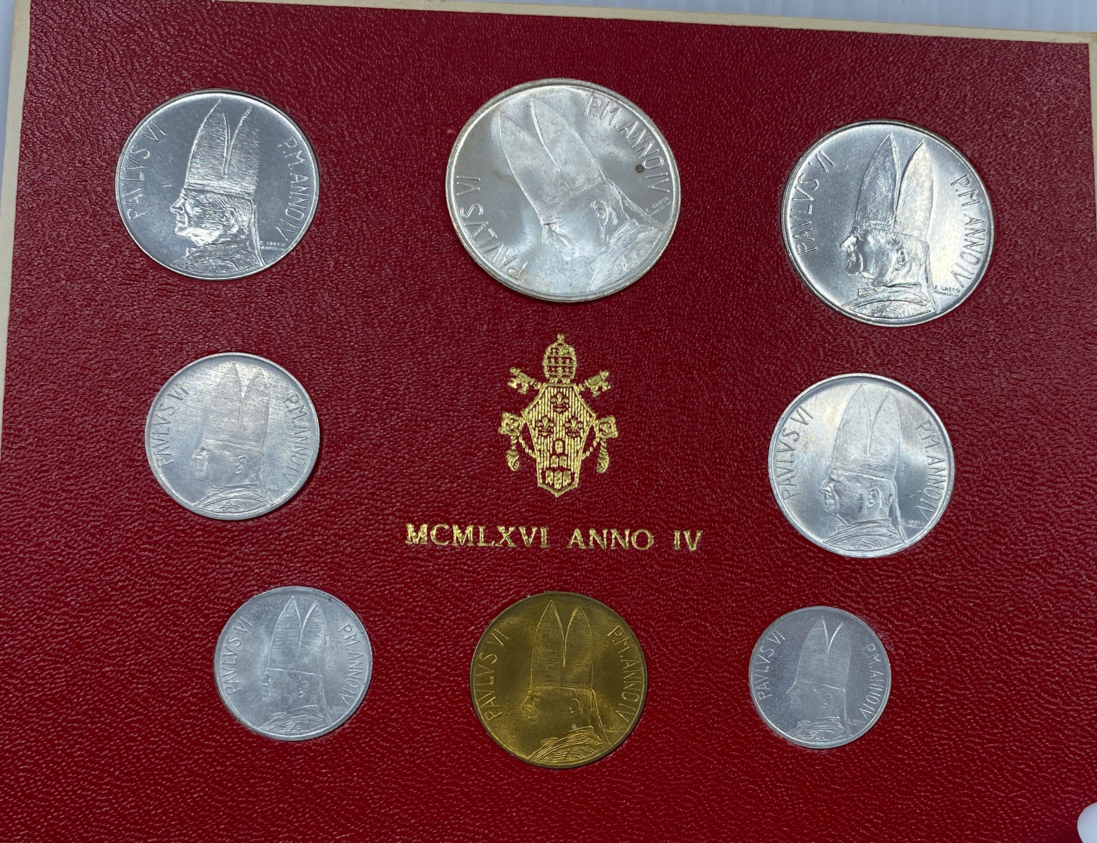 1966 Yr4 VATICAN Pope PAUL VI 500L 100L Italy Set of 8 Coins 1 is ...