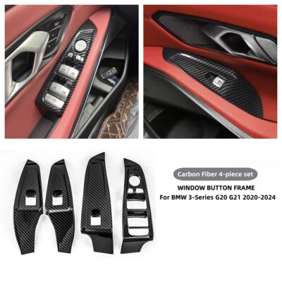 4PCS Carbon Fiber Window Lift Panel Trim Cover Set For BMW 3 Series G20 ...