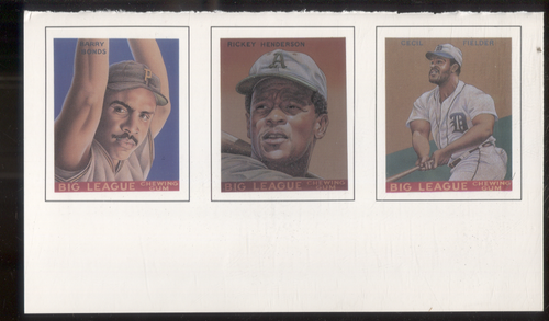 1991 BCM MLB Uncut 3 Card Sheet w/ Barry Bonds Rickey Henderson ...