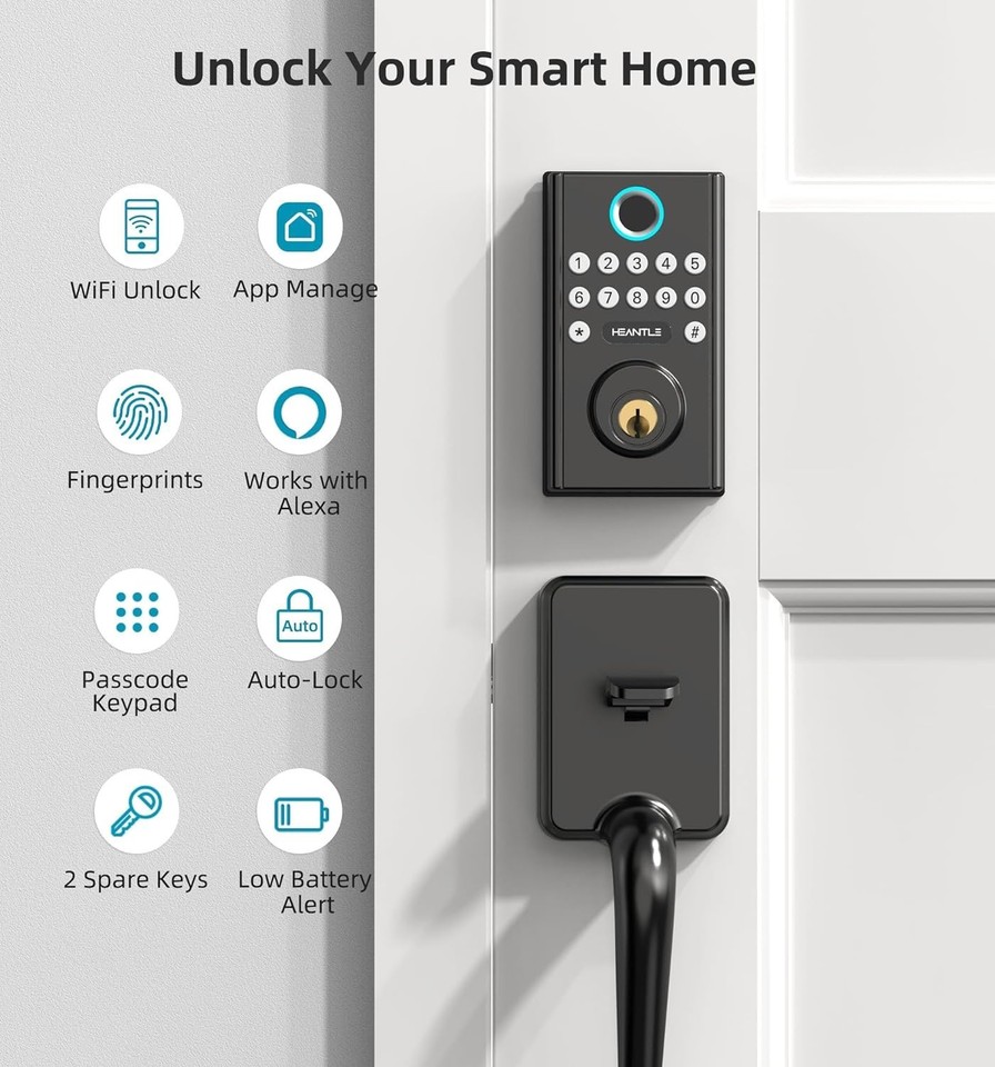 HEANTLE WiFi Smart Lock Fingerprint Keyless Entry Door Lock Deadbolt ...