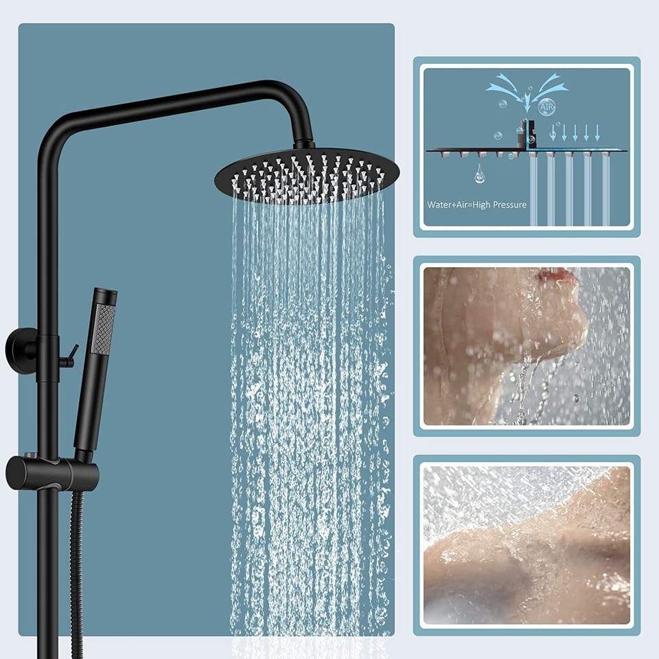 Matte Black 8" Rain Shower Faucet set Exposed Shower System Kit with ...