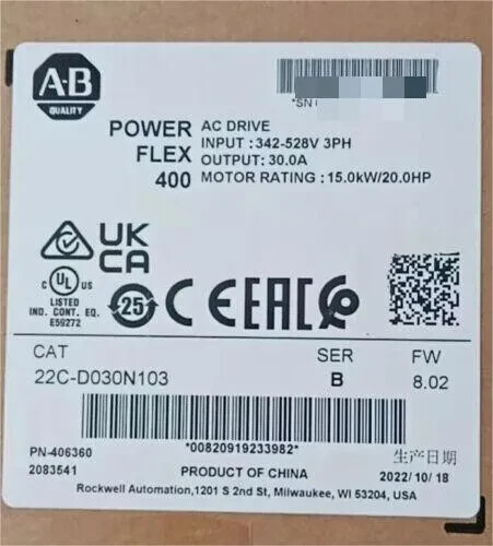 AB 22C-D030N103 PowerFlex 400 15 kW 20 HP AC Drive 22CD030N103 | eBay