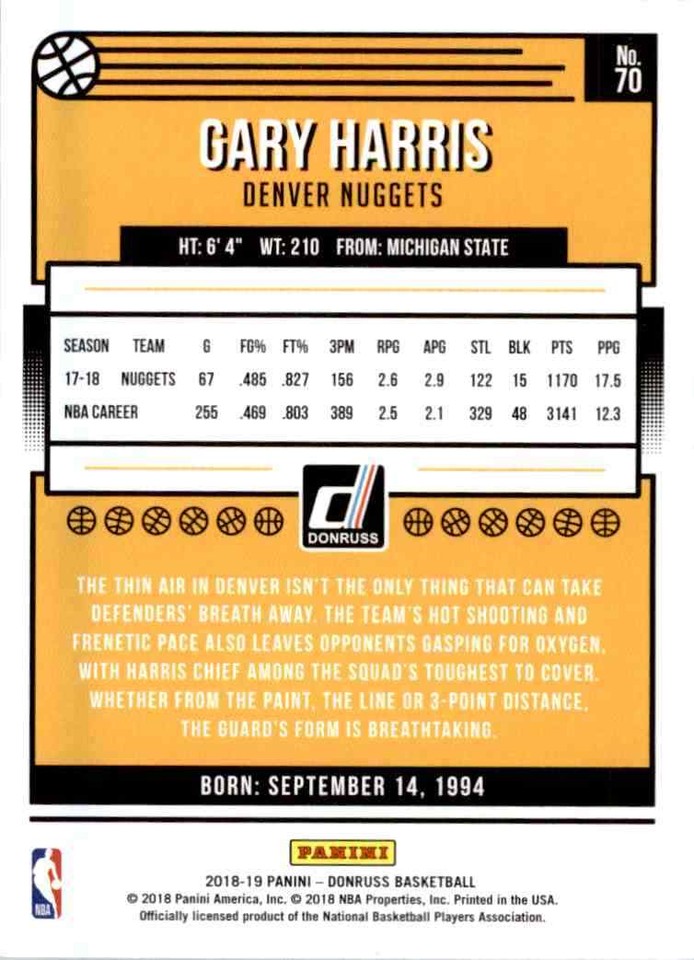 2018-19 Donruss Gary Harris Denver Nuggets #70 | eBay