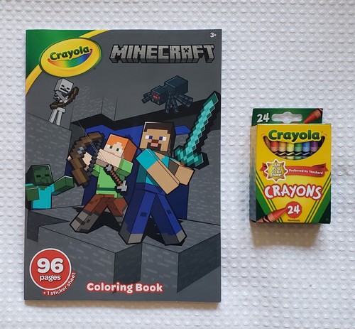 Crayola Minecraft 96 Page Coloring Book + 1 Sticker Sheet w/Crayons | eBay