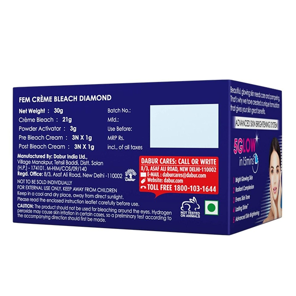 Dabur Fem Creme Bleach Diamond Fairness Cream -10Gm /30Gm for Female ...