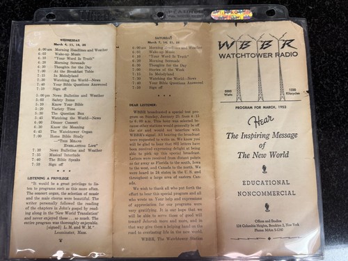 WATCHTOWER WBBR WATCHTOWER RADIO SCHEDULE 1953 | eBay