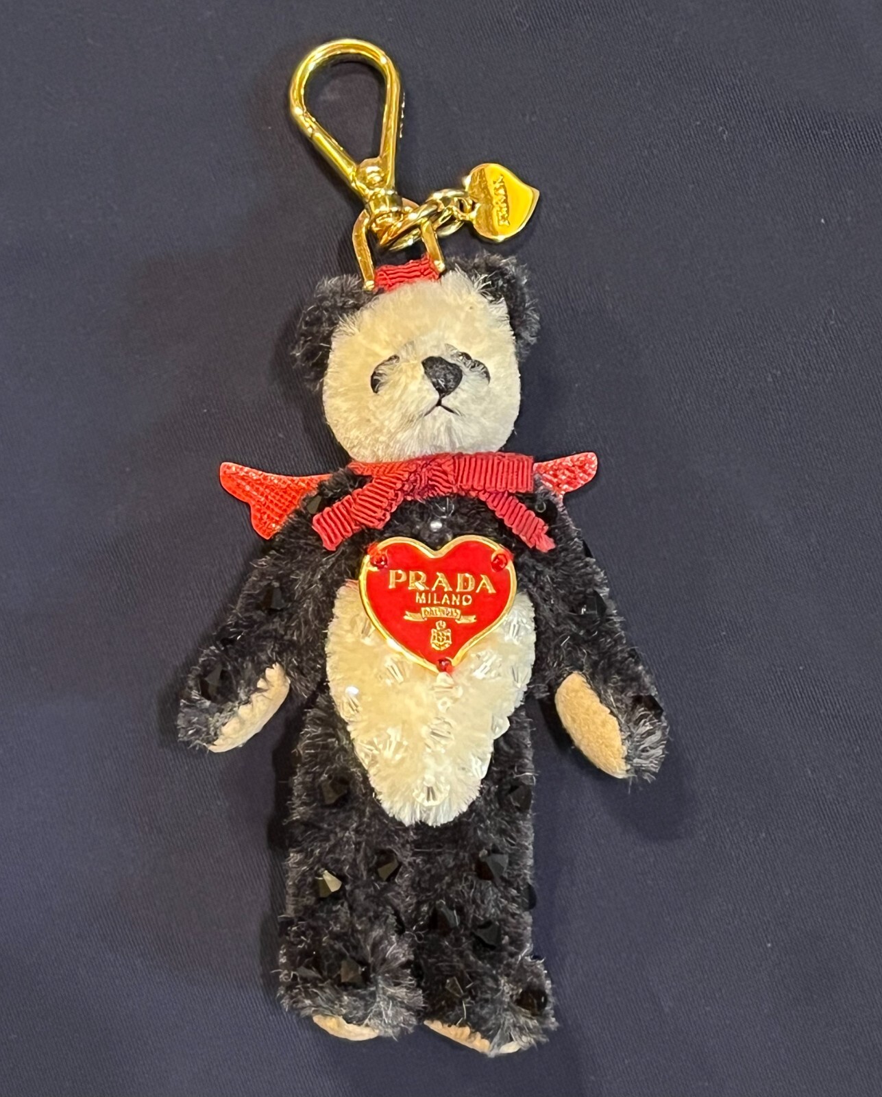 PRADA KEY RING HOLDER BAG CHARM AUTH PANDA BEADS Heart PLATE Angel F/S ...