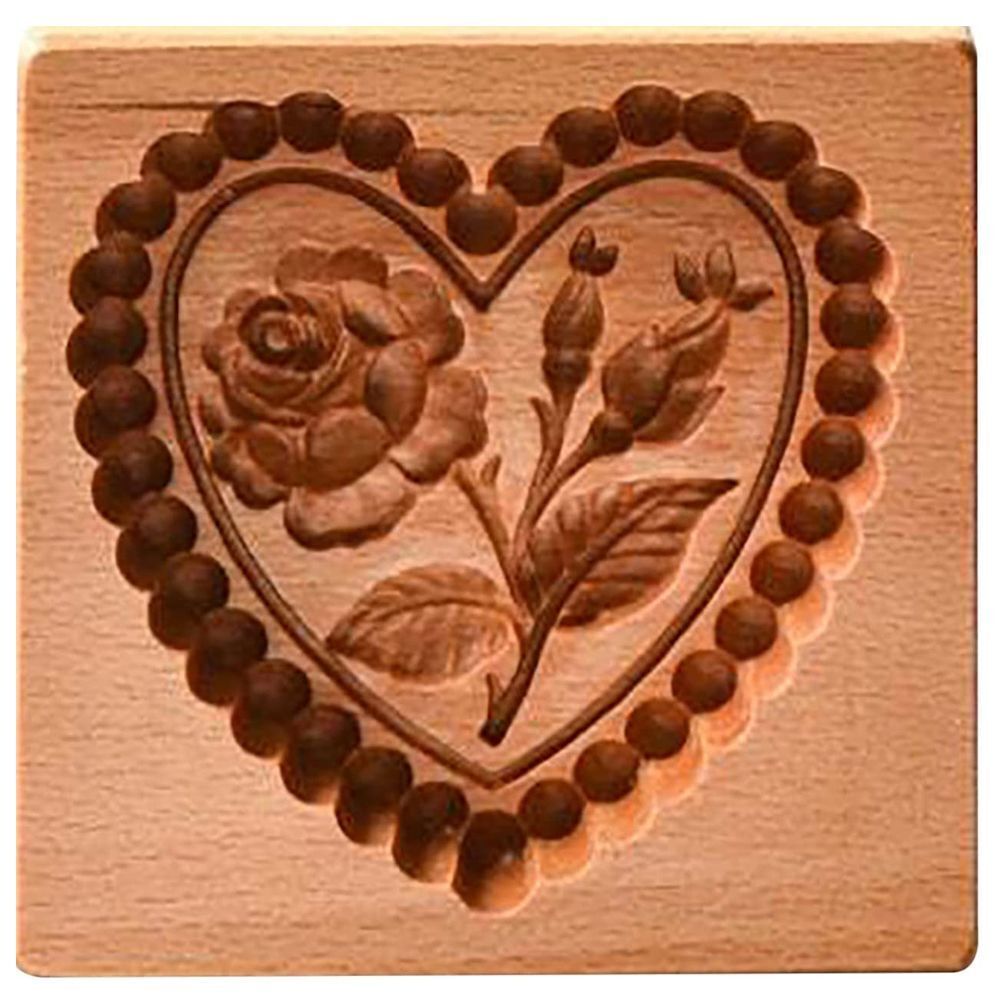 Heart Wooden Gingerbread Cookie Mold Carved Cookie Cutter Molds ...