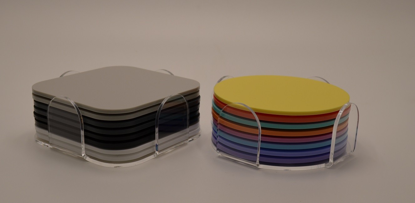 Set of 8 Round or Square Acrylic Coasters with Holder Perspex Pastel ...