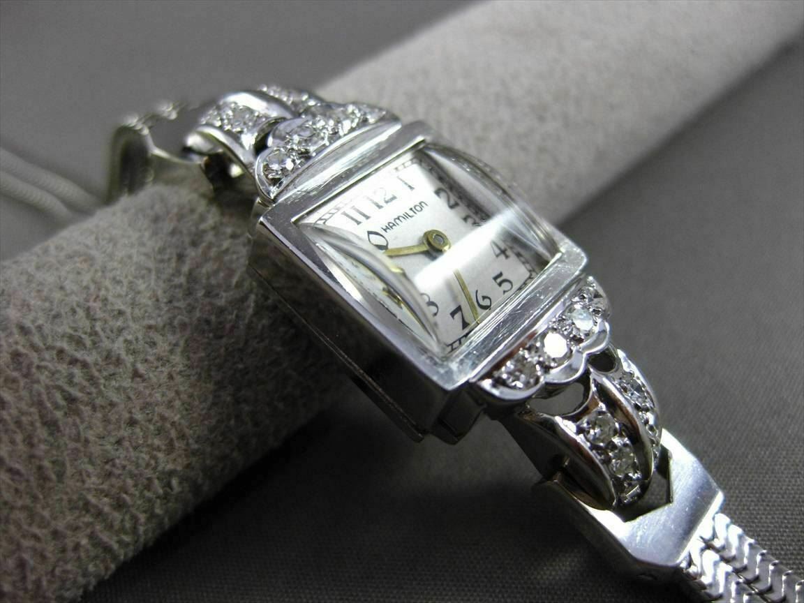 ANTIQUE LARGE & LONG OLD MINE DIAMOND 14K WHITE GOLD HAMILTON SQUARE ...