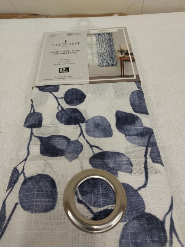 Fieldcrest Arden Cotton Sheer Curtain Botanical Leaf Cobalt Blue 50in x ...