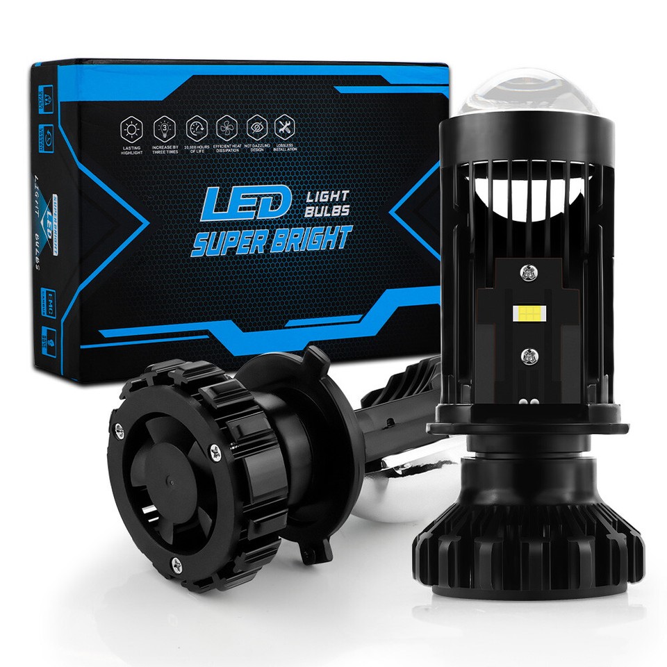 Pair H4 9003 Mini Bi-LED Projector Lens 100W LED Headlight Hi-Lo ...