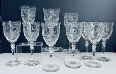 30 Pc Tiffin Etched Crystal Stemware Set Flanders Floral Goblets Coupes ...