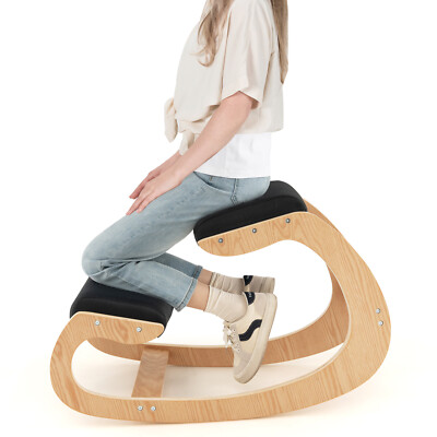 Ergonomic Kneeling Chair Wood Rocking Posture Stool w/ Cushion Back ...