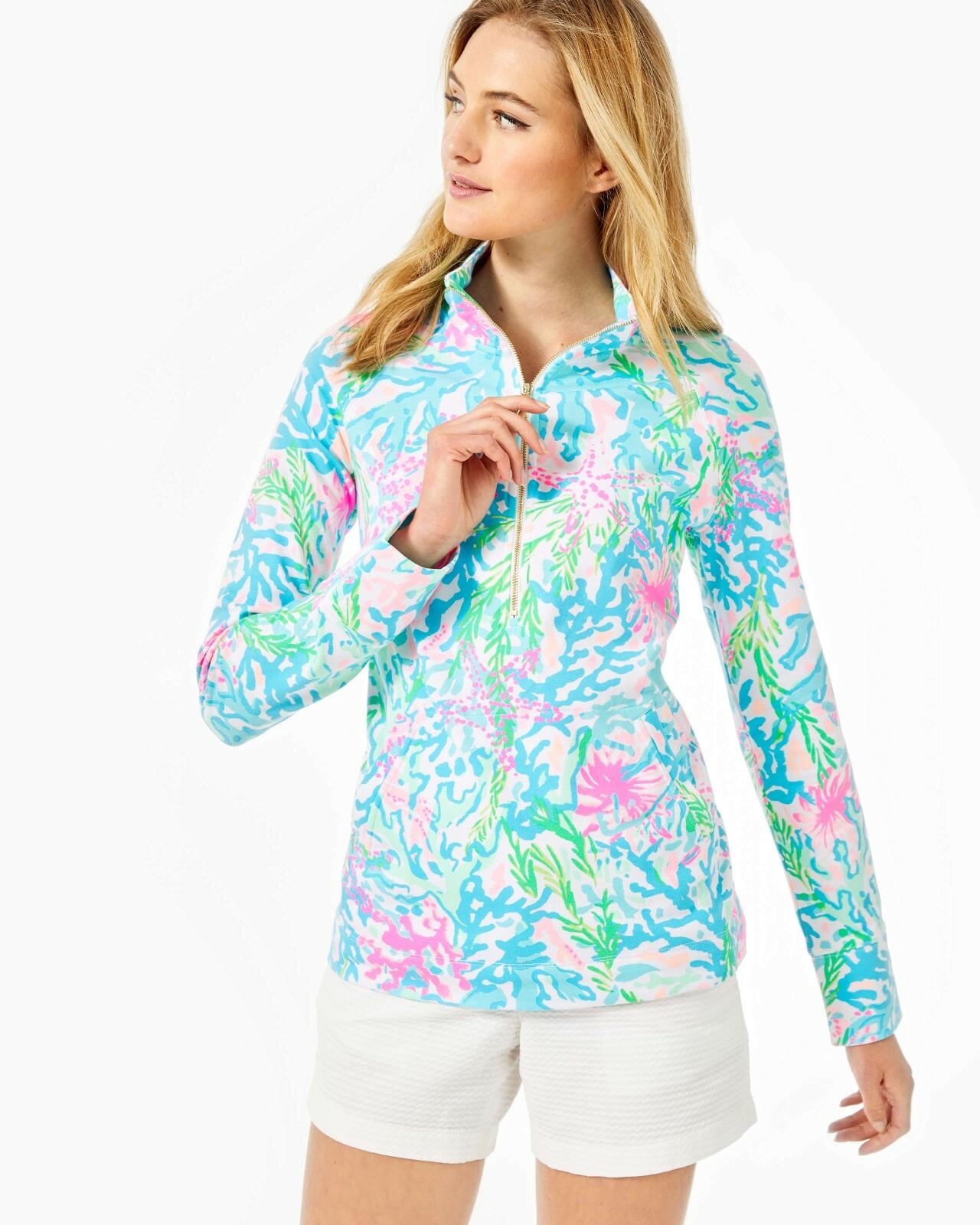 New w Tags Lilly Pulitzer UPF 50+ Skipper Popover Top CORAL BAY XS S L ...