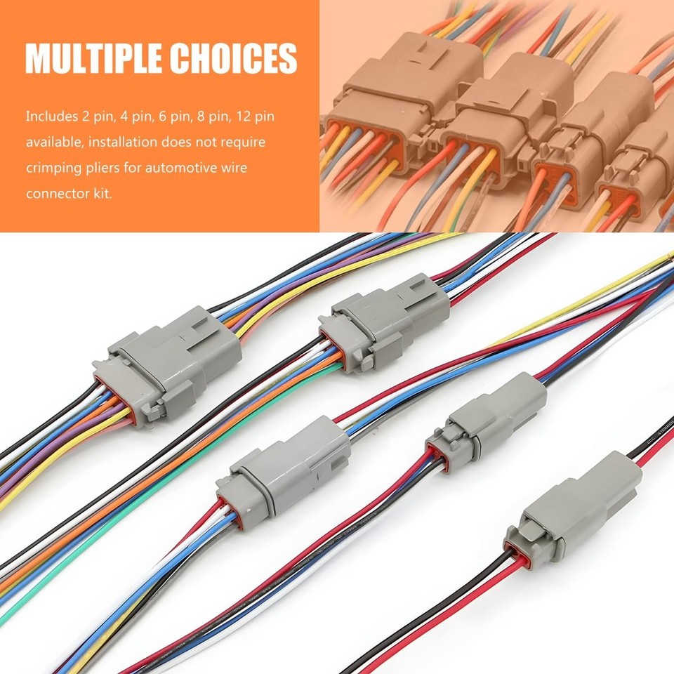 DT 2 Pin Connector Kit, 16 AWG Automotive Waterproof Electrical Plug 2 ...