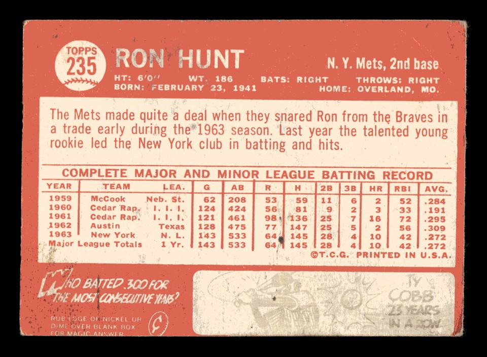 1964 Topps #235 Ron Hunt | eBay