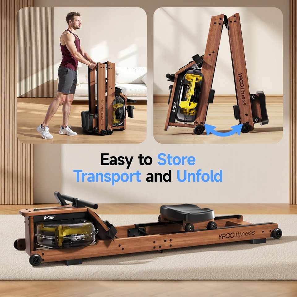 Foldable Rowing Machine Wood 350LBS Capacity Smooth Space-Saving Design ...