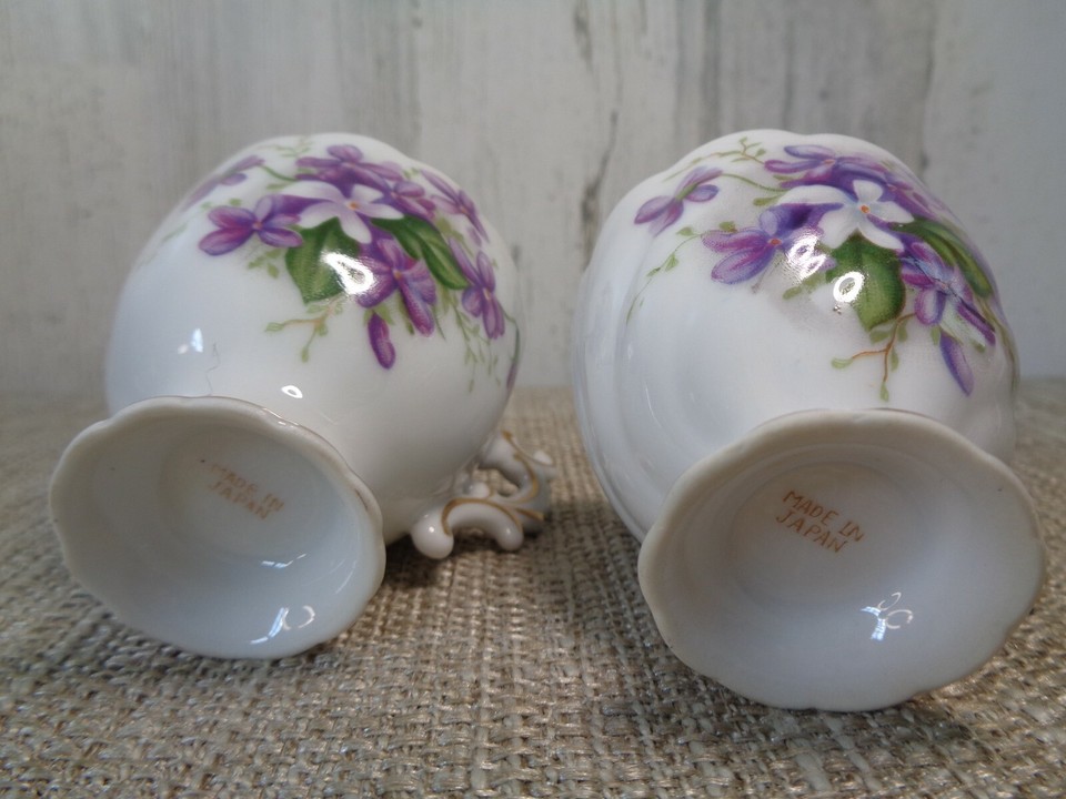 Vtg Granny Core Tea Cups Trinket Tray Purple Violets Gold Demitasse ...