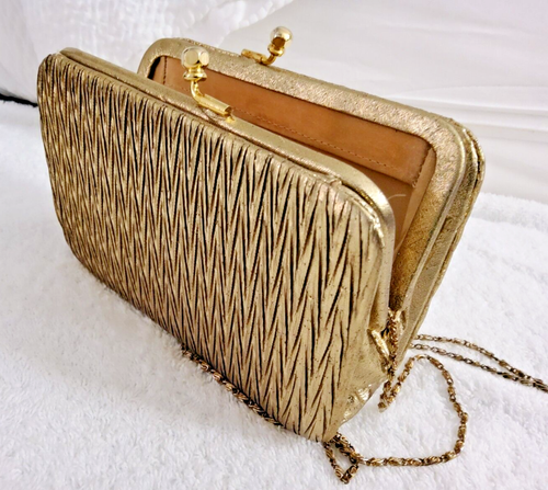 ACCESSORY LADY VINTAGE EVENING PURSE/HANDBAG-GOLD-CROSSBODY or CLUTCH ...