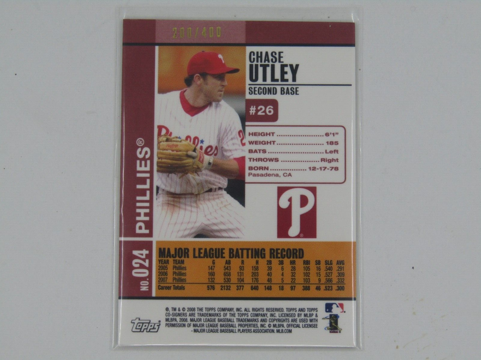 CHASE UTLEY 2008 TOPPS CO-SIGNERS RED PARALLEL #200/400! PHILLIES!! | eBay