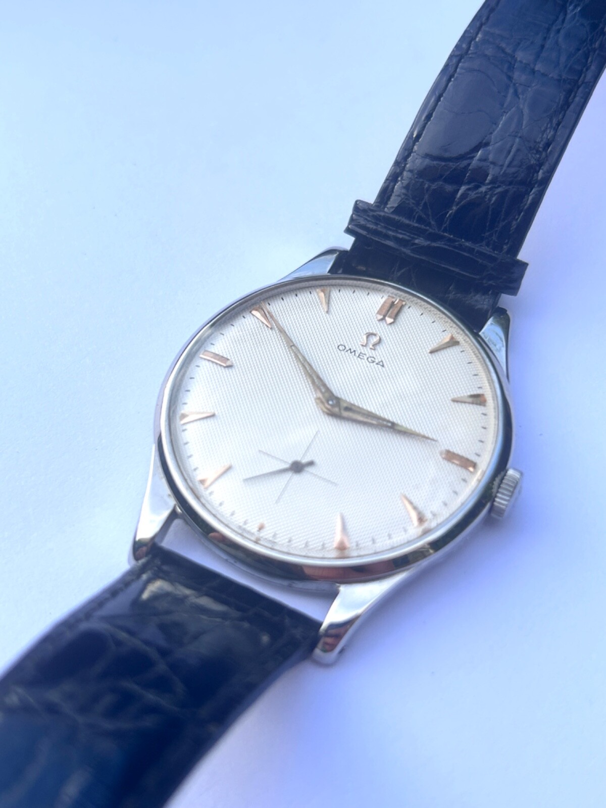 Vintage Omega Steel Watch On Leather Strap With Steel Buckle - Jumbo ...