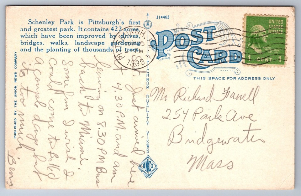 Postcard :Pittsburgh PA Public Swimming Pool and Bath House at Schenley ...