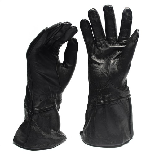 Genuine Italian army gauntlets motorcycle black leather gloves Italy ...
