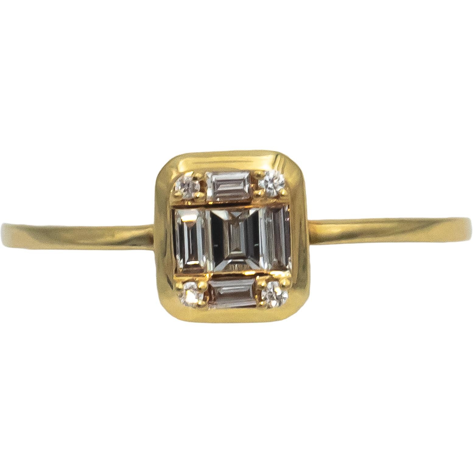 18k Yellow Gold VS Round & Emerald Cut Diamond Ring 0.18CT Size 7.25 | eBay