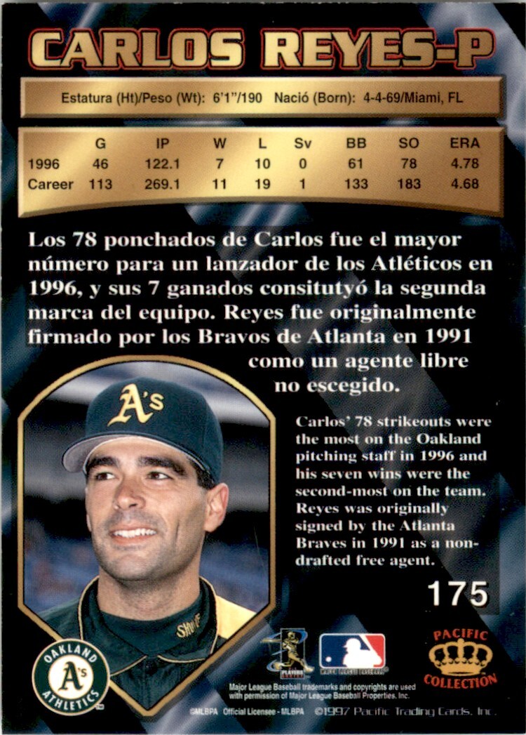 1997 Pacific Crown Collection - Silver #175 Carlos Reyes for sale ...