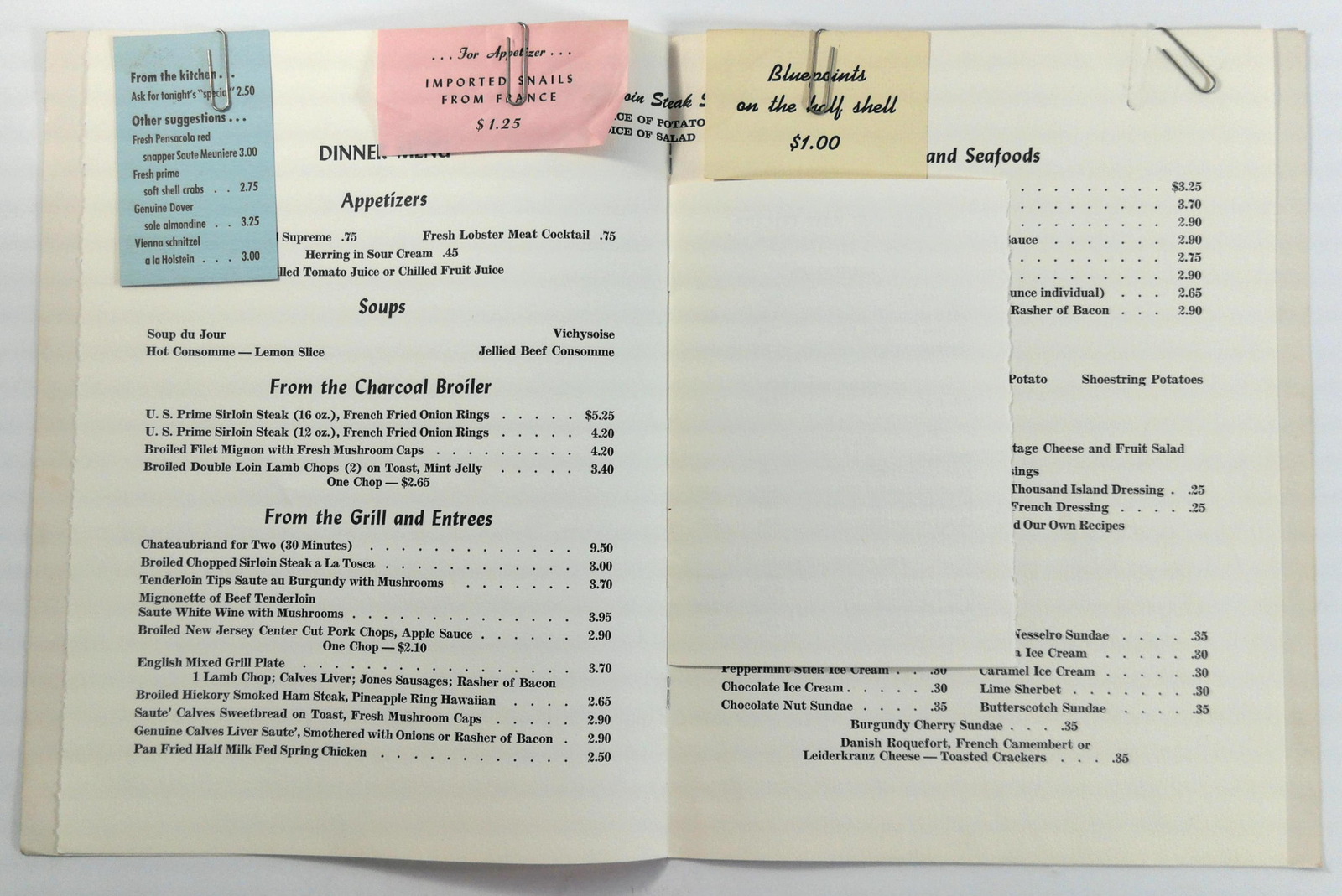 1960's PARK CLUB Restaurant Original Vintage Full Size Menu | eBay