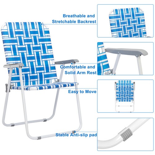 2pcs Steel Tube PP Webbing Bearing 120kg Folding Beach Chair Blue ...