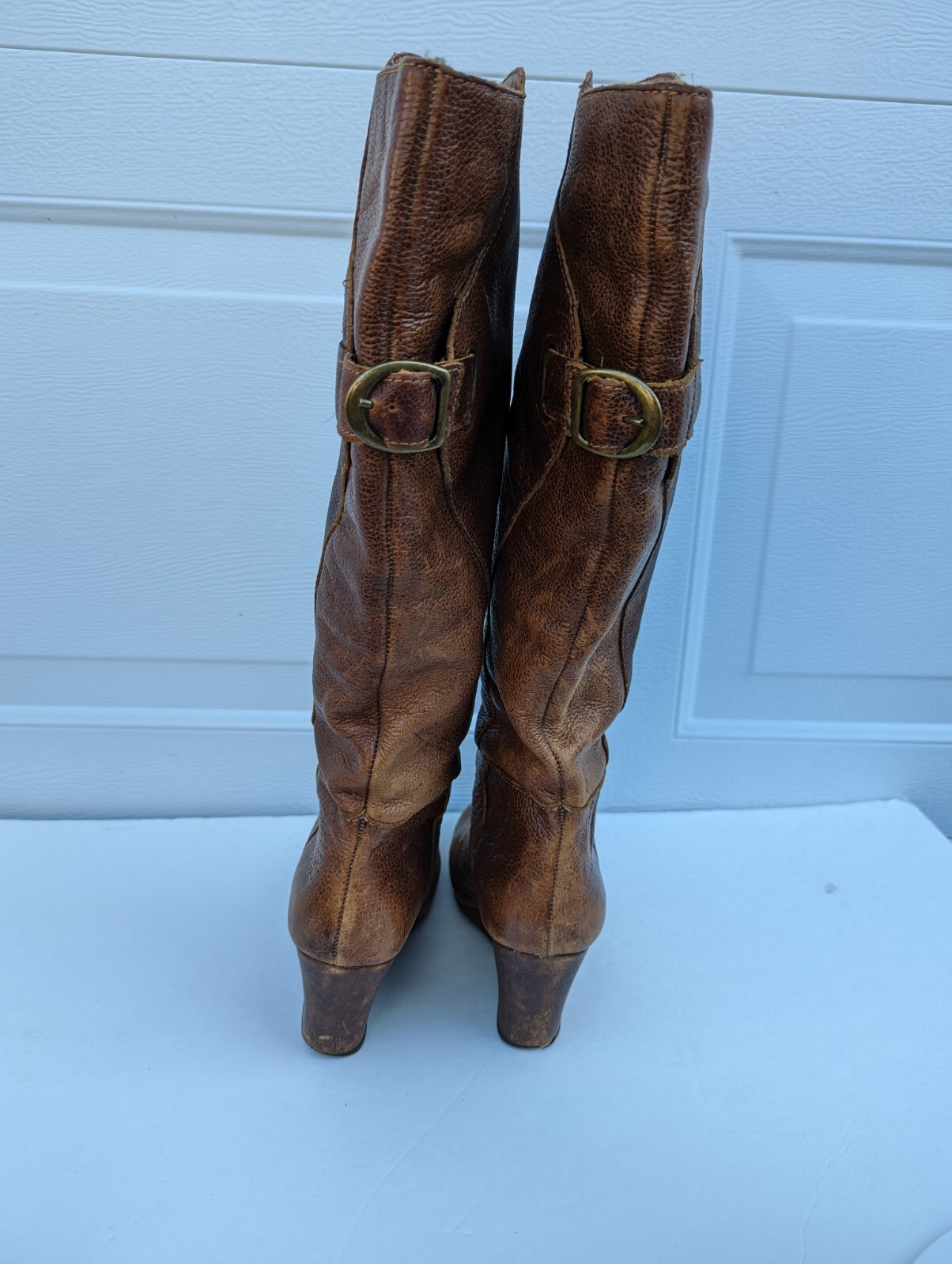 Steve Madden Iden Pebble Leather Rockabilly Wedge Knee Boots Brown ...